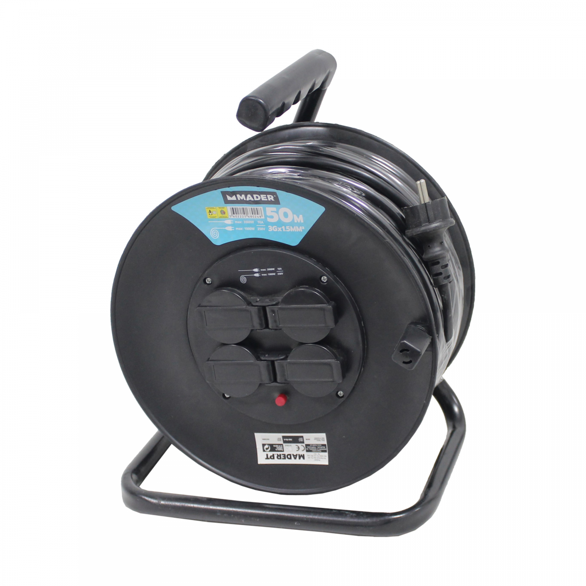Extensão Elétrica com Enrolador e 4 Tomadas 50M Mader - 1192780 | Ovarmat